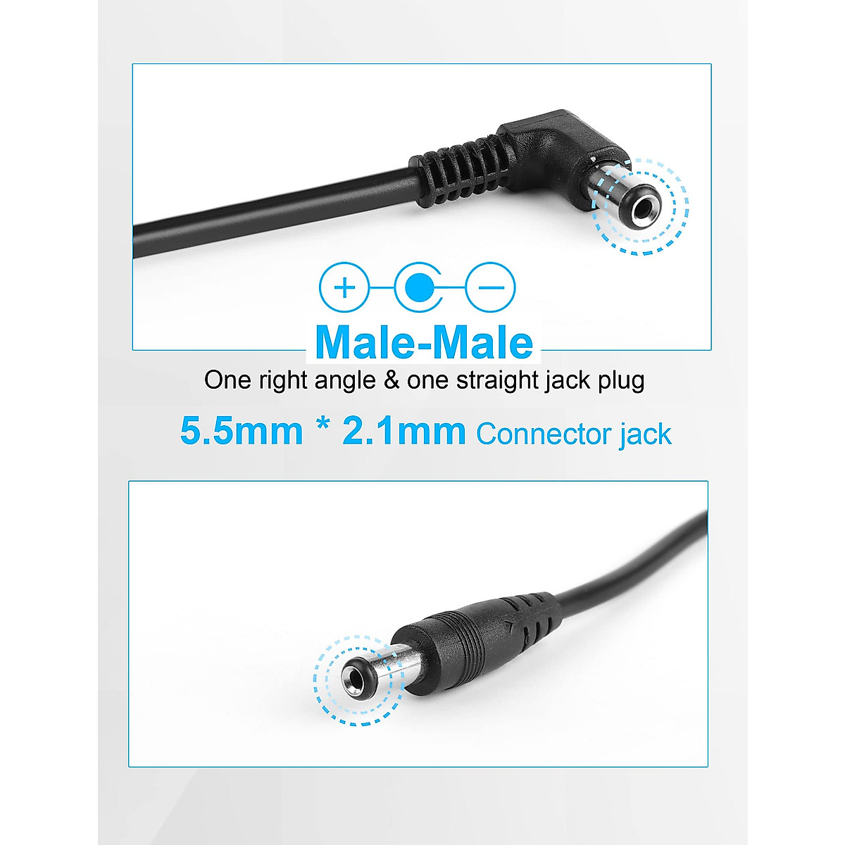 Mr.Power Guitar Effect Pedal DC Cable 5.5 x 2.1mm Power Lead/Cord, Male to Male 24AWG Connector Plug Wire Adapter (24 in, 8 Pack)