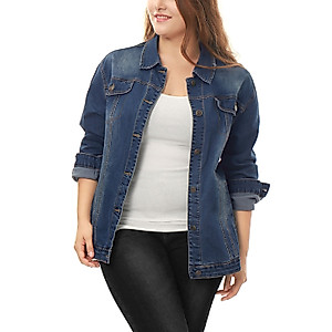 uxcell Women's Plus Size Jean Jacket Stitching Button Front Washed Denim Jacket 3X Blue