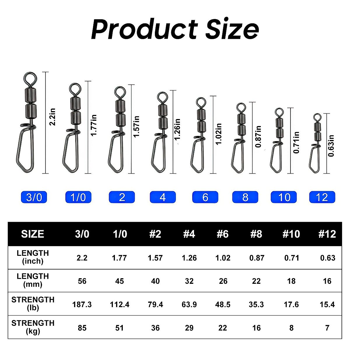 Lilistar 30/20pcs High Speed 2 Roller Swivels Rolling Ball Bearing Snap Swivels Stainless Steel Fishing Swivels with T-Shape Snap Fishing Tackle Kit Fishing Accessories