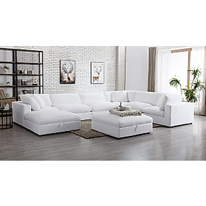 Roundhill Furniture Rivas Contemporary Feather Fill 8-Piece Modular Sectional Sofa with Two Ottomans, White