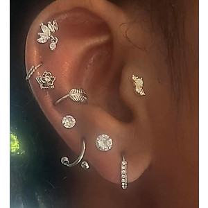 MODRSA 16G Cartilage Piercing Jewelry Tragus Earrings Forward Helix Piercing Jewelry for Women Stainless Steel Cubic Zirconia Stud Earrings Silve