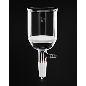 QWORK 250ml Buchner Funnel, Borosilicate Glass Buchner Filtering Funnel with 24/40 Standard Taper Inner Joint, Medium Frit (G3) Lab Glassware with Vacuum Serrated Tubulation
