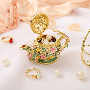 QIFU Hand Painted Teapot Style Enameled Trinket Box Hinged Unique Gift for Home Decor …