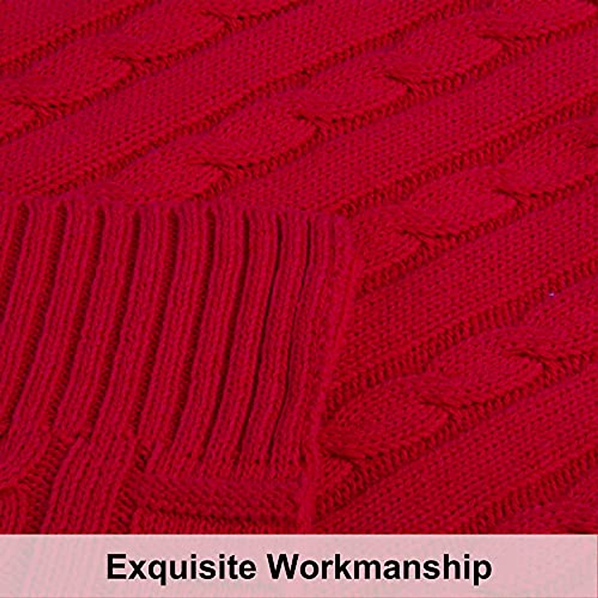 NTBAY 100% Pure Cotton Cable Knit Throw Blanket, Super Soft Warm 51x67 Knitted Throw Blanket for Couch, Sofa, Chair, Bed - Extra Cozy, Machine Washable, Comfortable Home Decor, Red