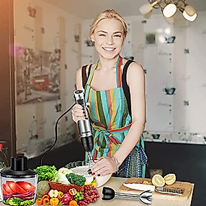 Stainless Steel Hand Blender, 800 Watt Immersion Blender Set, 6 Speeds, 500ml Measuring Cup and 600ml Jug, Whisk