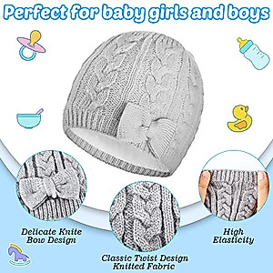 SATINIOR 3 Pieces Fleece Lined Baby Beanie Hat with Bow, Infant Newborn Toddler Kids Winter Warm Knit Cap for Boys Girls (Beige, Pink, Grey,0-6 Months)