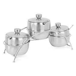 Internet's Best Condiment Serving Bowls with Stand - Set of 3 - Catering Hosting Serving Dish Set with Lids and Spoons - Stainless Steel