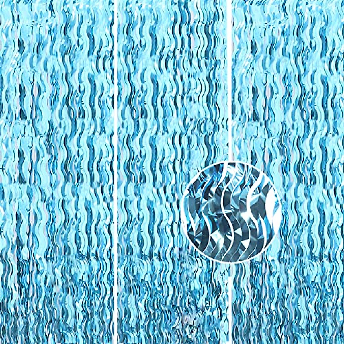 3 Pack 3.2 ft x 6.6 ft Teal Blue Matte Wavy Fringe Foil Curtains Photo Backdrop for Mermaid Birthday Party Decorations,Under The Sea Party Decorations