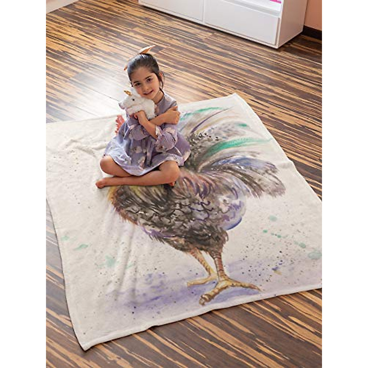 Watercolor Rooster Coloful Chicken Soft Throw Blanket All Season Microplush Warm Blankets Lightweight Tufted Fuzzy Flannel Fleece Throws Blanket for Bed Sofa Couch 50"x40"