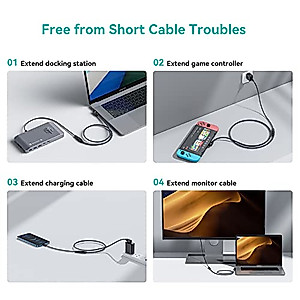 Yottamaster USB C Extension Cable Right Angle[20Gbps, 100W], USB C Exender Lead PD 100W 4K@60Hz Braided Extender Compatible with MacBook, Hub, Phones [1m/3.3Ft]