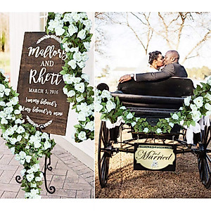 HEBE 4 Pack (29.8 FT) Artificial Rose Vine Flowers Plants Realistic Silk Fake Flowers Garland Hanging Baskets Rose Ivy for Home Ceremony Wedding Arch Garden Indoor Outdoor Decor,Milk White