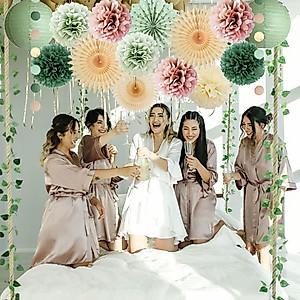 Sage Green and Dusty Rose Party Decorations Paper Lanterns Sage Green Cream Pom Poms Fans Olive Dusty Pink and Sage Green Party Decorations for Birthday Baby Shower Bridal Shower Wedding Engagement