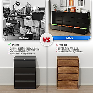Greenvelly 4 Drawer Lateral File Cabinet with Lock, Locking Filing Cabinet, Metal Steel File Drawers Cabinet for Home Office, Horizontal File Cabinets for Legal/Letter/A4/F4 Size with Hanging Bars&Key