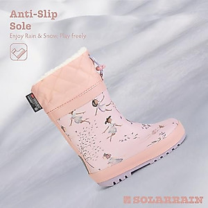 SOLARRAIN Boys Girls Snow Rain Boots Rubber Insulated Waterproof Winter Warm Boots for Kids Outdoor Mud Boots Rain Shoes with Adjustable Closure (Fairies)