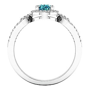Dazzlingrock Collection Sterling Silver 7X5 MM Oval Aquamarine & Round White Diamond Bridal Halo Engagement Ring, Size 9