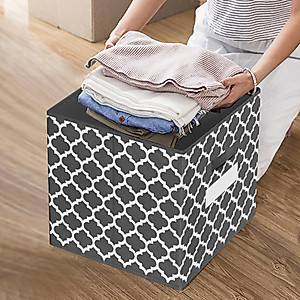 homyfort Cube Storage Organizer Bins 12x12 - Fabric Storage Cubes Bin Foldable Baskets Square Box with Labels and Dual Plastic Handles for Shelf, Nursery, Cabinet, Clothes, Toys, Set of 6 (Grey)