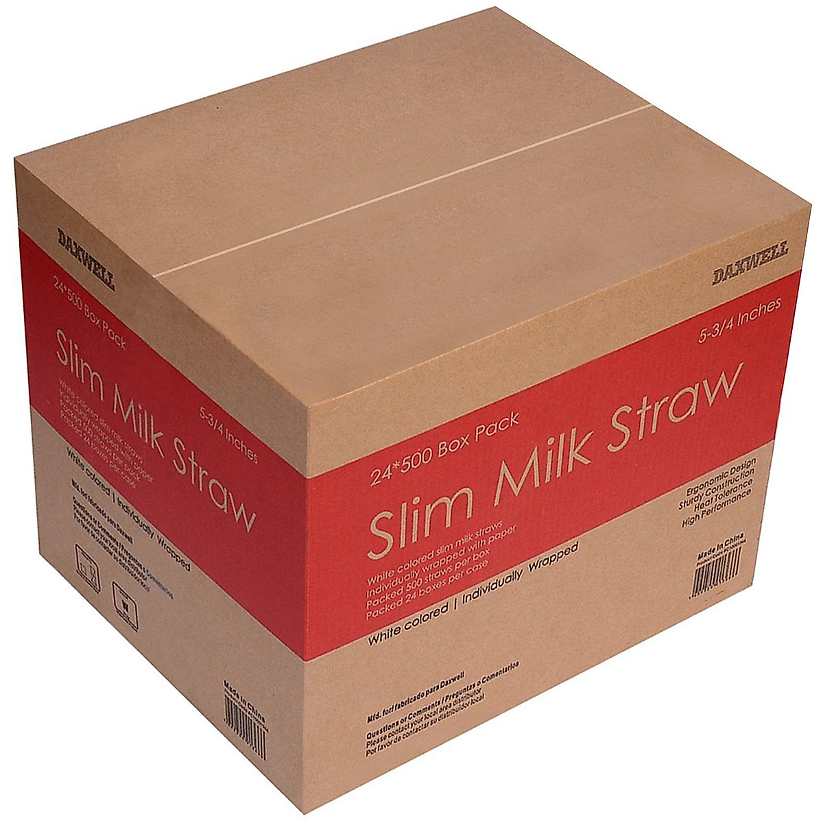 Daxwell Slim Plastic Milk Straws, Individually Wrapped, White, 5.75" x 3.7 mm, C10001366 (12,000; 24 Boxes of 500)