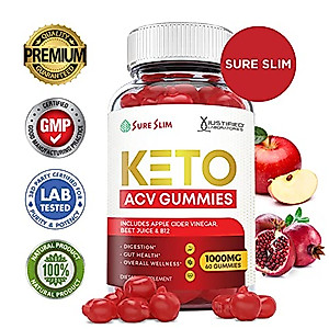 Justified Laboratories (3 Pack) Sure Slim Keto ACV Gummies 1000MG with Pomegranate Juice Beet Root B12 180 Gummys