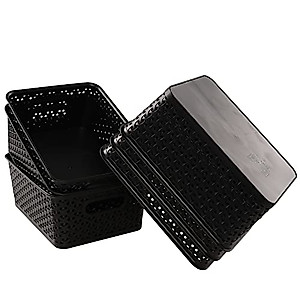 Dehouse Woven Plastic Storage Basket, 6 Packs, Black