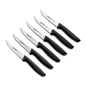 ARCOS Knife Set 4 Inch Nitrum Stainless Steel and 202 mm blade. Professional Knife for Peeling Fruits and Vegetable. Ergonomic Polyoxymethylene Handle and 110 mm Blade. Series Universal. Color Black.
