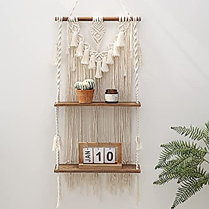 ANROYE 1 TierAND 2 Tier Macrame Boho Wall Hanging Shelf, Handmade Bohemian Wooden Woven Plants Floating Shelves Decor, Mini Chic Rope Crystal Holder Organizer