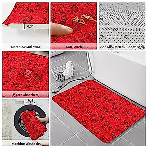 Libaoge Kitchen Mat Rug 1 PCS Christmas Santa Claus Poinsettia Flowers Wreath Red Runner Rug Anti-Fatigue Comfort Memory Foam Standing Mat Non-Slip Floor Door Mat for Bathroom Bedroom 18x47in