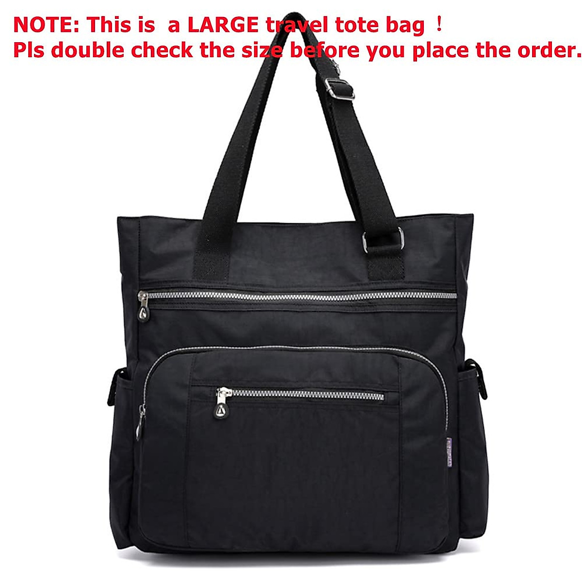 Multi Pocket Nylon Totes Handbag Large Shoulder Bag Travel Purse Bags For Women (X-Black)