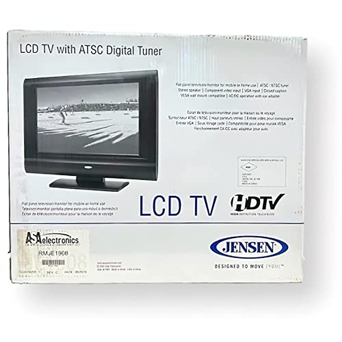 Jensen JE1908 HD 19" Flat Panel LCD TV; Wide Viewing Angles; High-Output Speakers; Metal Framed Interior; VGA and Component Video; Also Includes Aux, S-Video, TV, and Antenna in (Renewed)