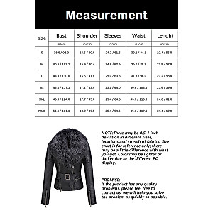 Bellivera Women's Faux Leather Short Jacket Moto Sherpa-Lined Belt Coat with Removable Fur Collar 9203 Black M
