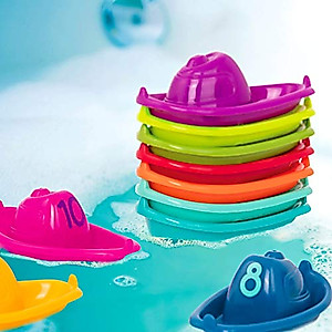 Battat – 10 Bath Boats – Numbered & Stackable Bathtime Toys – Floating Toy Boats for The Bath, Pool, Beach – Educational Toys – 6 Months + – Stackin’ Boats