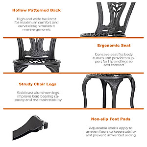 NUU GARDEN Cast Aluminum Patio Chairs All Weather Outdoor Dining Chairs Set of 2 Indoor Outdoor Bistro Chairs for Balcony, Backyard, Garden, Black