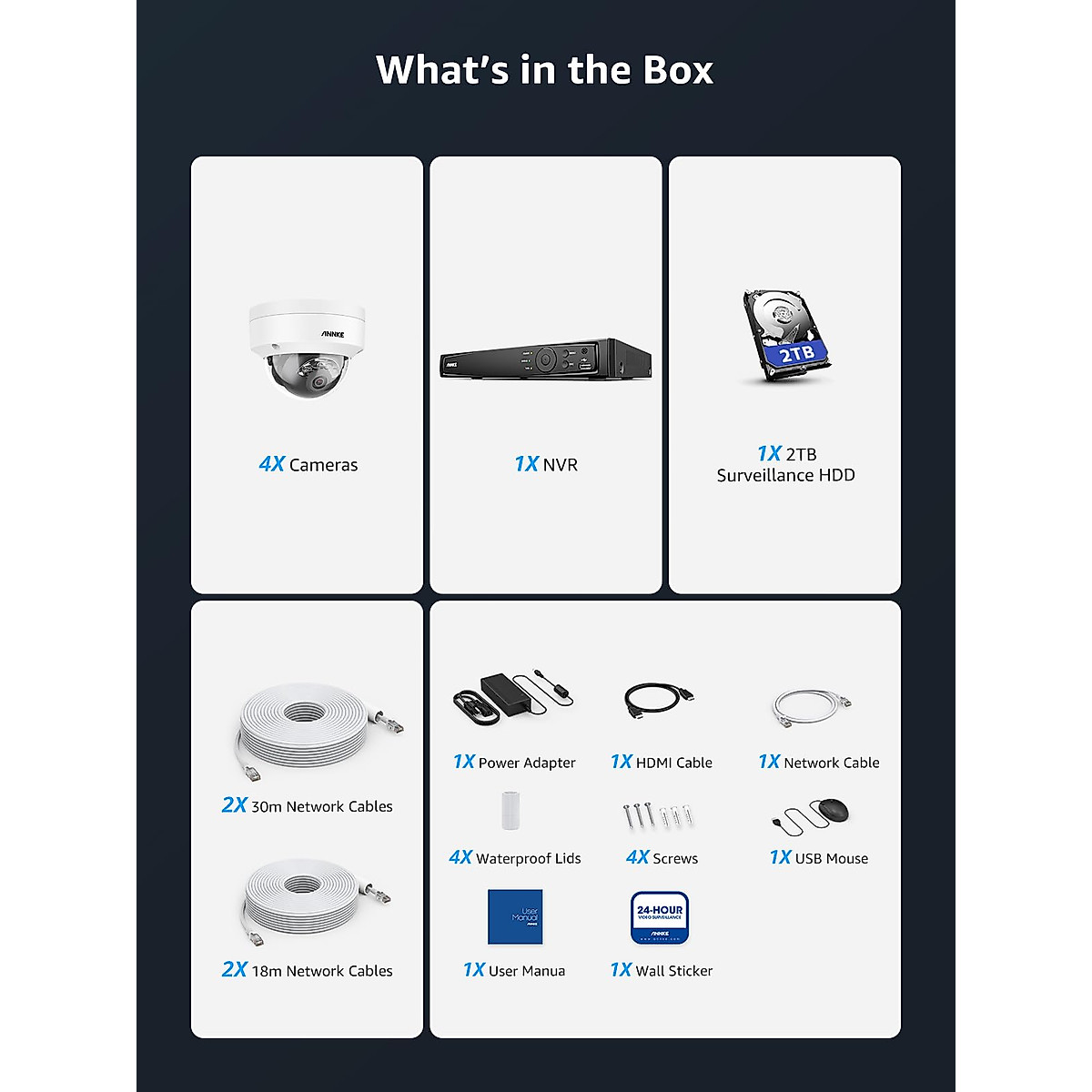 ANNKE 4K PoE Security Camera System with Audio, 12MP H.265+ NVR with 2TB HDD, 4x8MP Ultra HD IP Dome Cam, AI Smart Detection, 100ft Night Vision, IP67 Waterproof&IK08 VandalProof, Remote Access