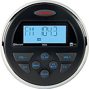 Jensen MS3A AM|FM|USB Waterproof Compact Bluetooth Stereo with App Control, 160 watts (40W x 4), Bluetooth Streaming Audio (A2DP/AVRCP), Rear USB for MP3, Rear AUX in (RCA), Line-Out (RCA) (Renewed)