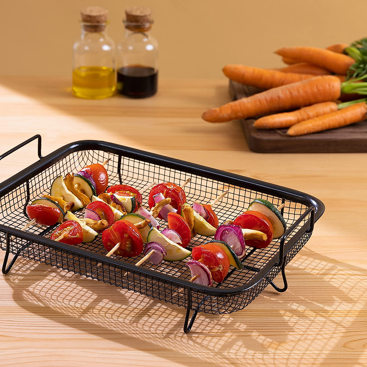 Navaris Air Fry Oven Tray - Grill Rack for Oil Free Frying - Roasting Chips Nuggets Meat Fish - Air Fryer Oven Basket for Vegetables - Non-Stick Frying Grill Basket - Black