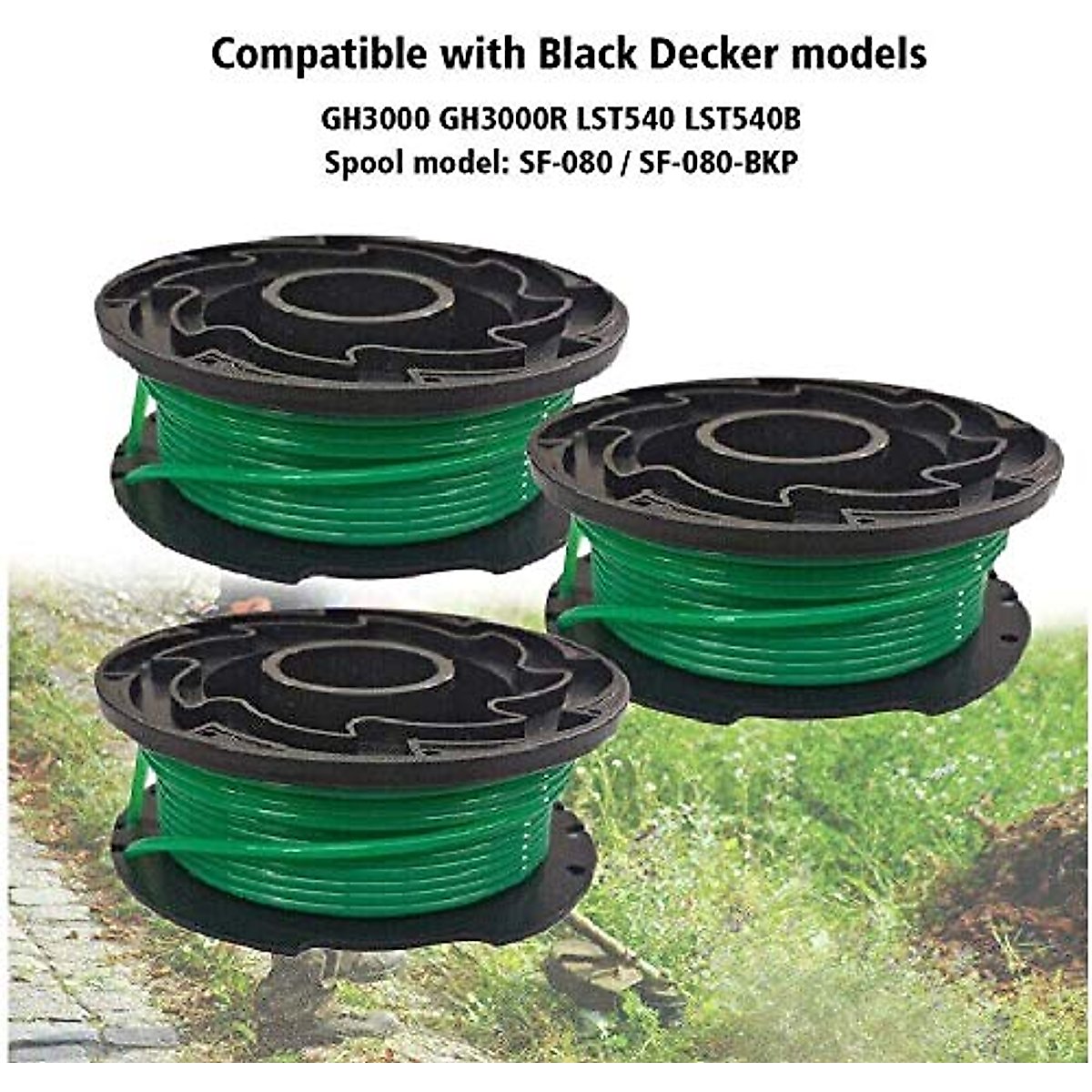 SF-080 Replacement Spool，GH3000 Trimmer Spools, Auto Feed Replacement Spools,20-Foot, 0.08-Inch, Auto Feed,Compatible with Black and Decker Weed Eater LST540 LST540B SF-080-BKP String Trimmer- 7 Pack
