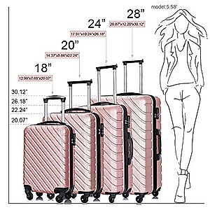 Apelila 4 Piece Hardshell Luggage Sets,Travel Suitcase,Carry On Luggage with Spinner Wheels Free Cover&Hanger Inside (Rose Gold)