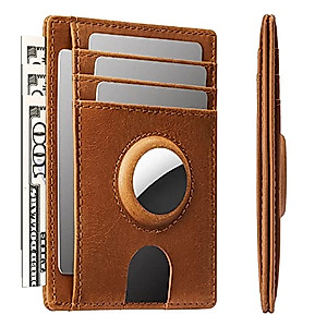 typecase Slim Minimalist Card Mens Wallet for AirTag, Front Pocket Premium Crazy Horse Leather Wallet with AirTag Holder, RFID Blocking Cash Credit Card Wallet Compatible with AirTag (Yellow)