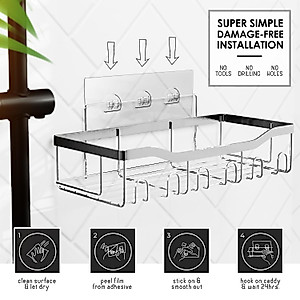 Clara Clark Shower Caddy Adhesive Shower Organizer, Shower Shelf Caddy for Bathroom Storage & Home Decor, Large Capacity Shower Rack Storage, Rustproof Shower Shelves, Stainless Steel Shower Caddies
