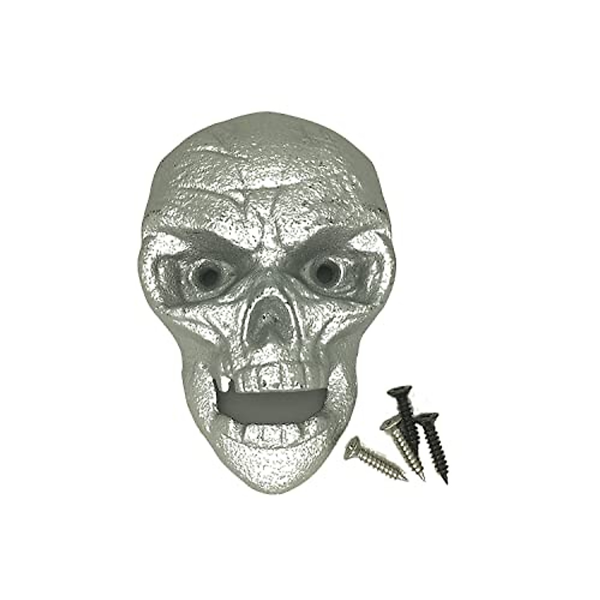 SKull Bottle Opener, Cast Iron Wall Mount Grizzly Black SKull Teeth Bite Bottle Opener By SWONVI (Sliver Skull)