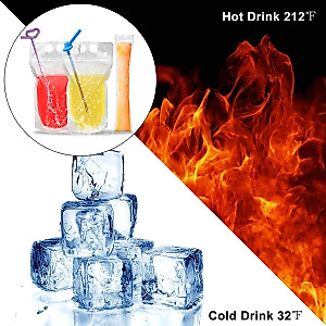 Ucio 100 Pcs Drink Pouches with 100 Straws, Juice Pouches with 30Pcs Disposable Freezable Ice Popsicle Mold Bags, Drink Pouches for Adults and Kids, Clear Pouch for Cold & Hot Drinks (100Pcs)