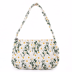Women's Tote Bag Mini Flowers Embroidered Handbag Small Cellphone Purse Canvas Hobo Bag