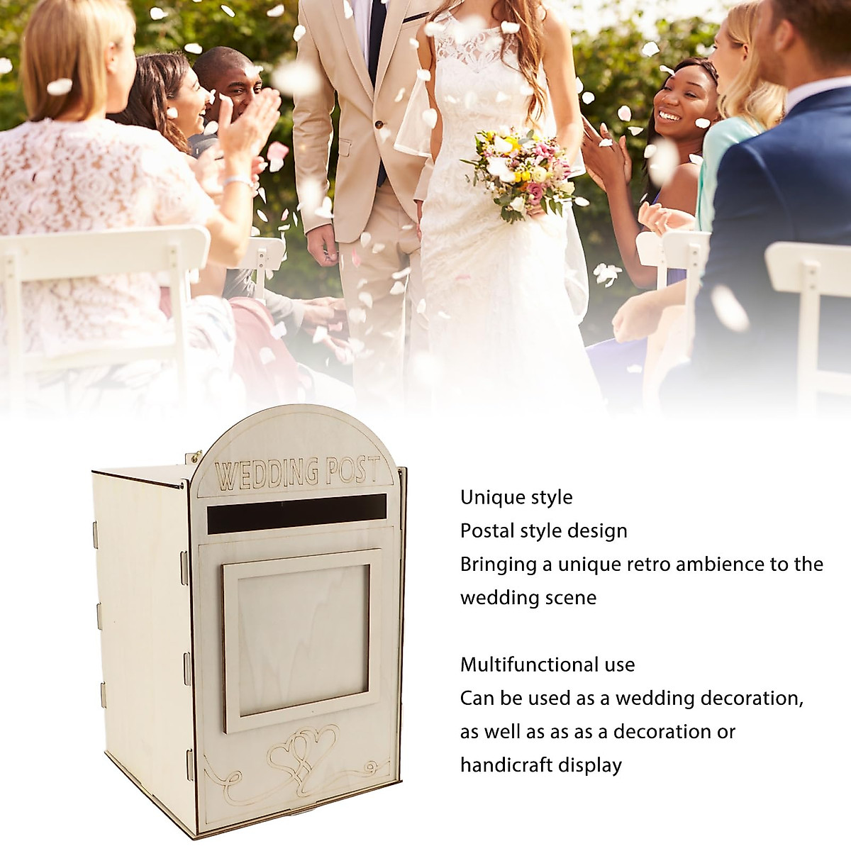 Yoidesu Wooden Wedding Mailbox Post Box, Vintage, Multipurpose Box for Weddings, Parties, Anniversaries, Graduations and Baby Showers,33.1 x 20.3 x 20.3cm (JM01617)