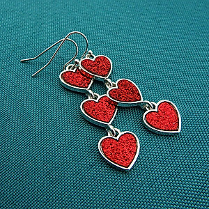 Multi New Red Interlocking Heart Dangle Earrings For Women Alloy Silver