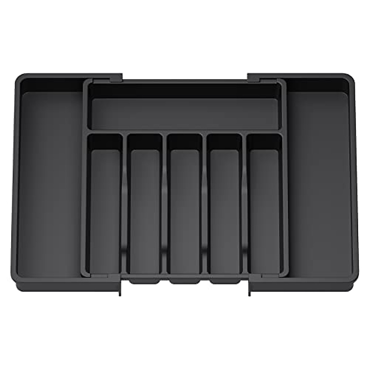 Lifewit Silverware Drawer Organizer, Expandable Utensil Tray for Kitchen, Adjustable Flatware and Cutlery Holder, Compact Plastic Storage for Spoons Forks Knives, Large, Black