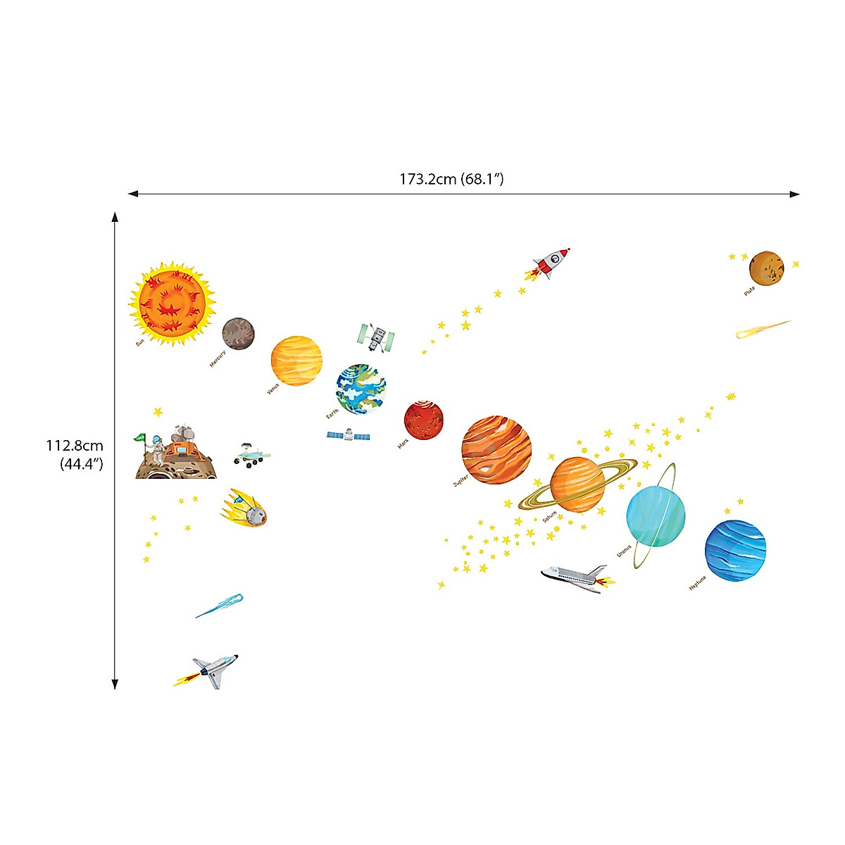 DECOWALL DS9-1501S The Solar System Kids Wall Stickers Wall Decals Peel and Stick Removable Wall Stickers for Kids Nursery Bedroom Living Room (Medium) d?cor