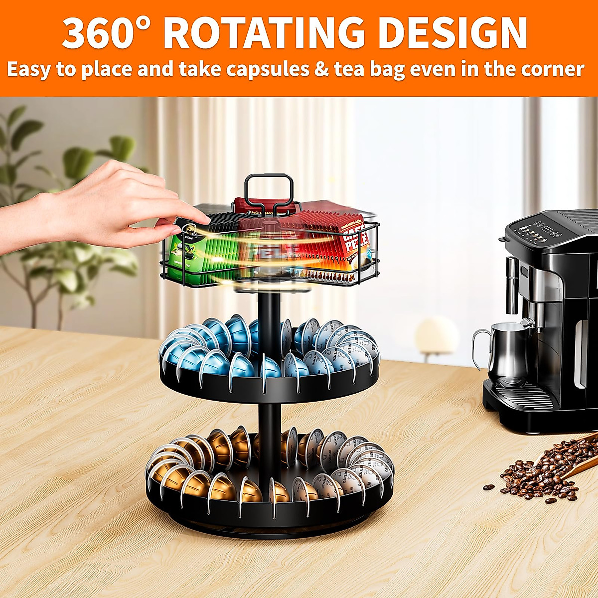ZDDLOINP Coffee Pod Holder and Tea Bag Organizer, K Cup Holder Carousel Stand for 54 Pods and 50 Tea Bags, Keurig Pod Holder Coffee Bar Accessories for Kitchen, Office, Countertop Coffee Station