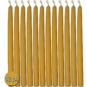 Hyoola 9 Inch Beeswax Taper Candles 12 Pack – Handmade, All Natural, 100% Pure Unscented Bee Wax Candle - Tall, Decorative, Golden Yellow – 5 Hour Burn Time