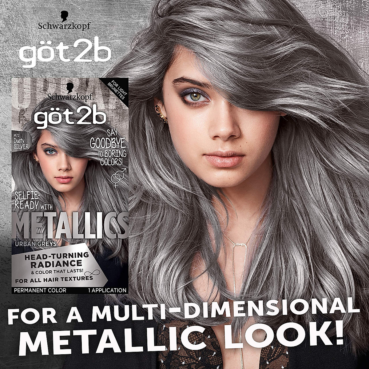 Got2b Metallics Permanent Hair Color, M72 Dusty Silver