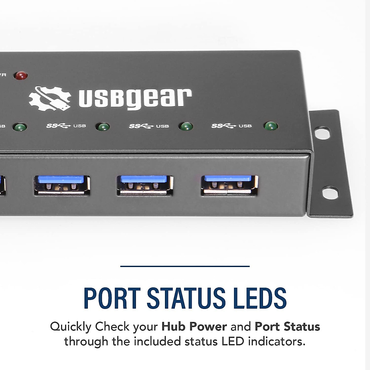 Compact 4-Port USB 3.2 Gen 1 Mini High-Power Hub w/Power Adapter, Port Status LEDs, 5 Gbps Data, Surface Mountable