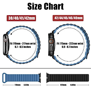 HITZEE Compatible with Apple Watch Band 49/46/45/44/42/41/40/38mm, Double Sided Silicone Magnetic Band Compatible for Apple Watch Ultra 2 Series 10 9 8 7 SE 6 5 4 (42/44/45/46/49mm, Blue Black)